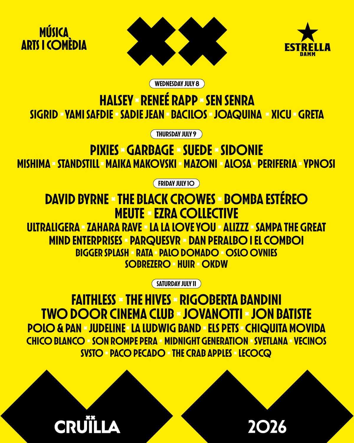 Cruïlla Festival 2026 - July 8, 9, 10, and 11 at Parc del Fòrum